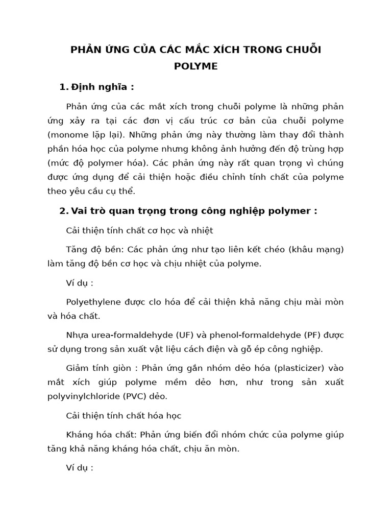 Phản Ứng Của Các Mắc Xích Trong Chuỗi Polyme | PDF