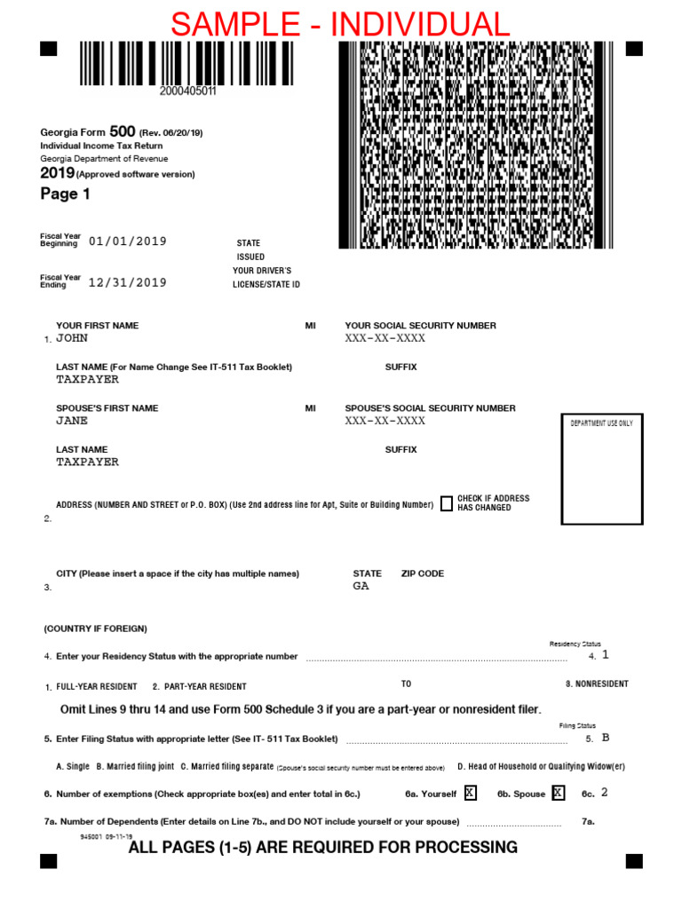 Sample 2019 Georgia Income Tax Return | PDF | Social Security (United ...