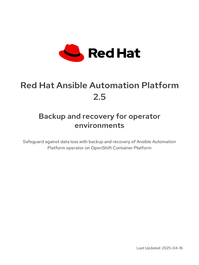 Red Hat Ansible Automation Platform-2.5-Backup and Recovery For ...