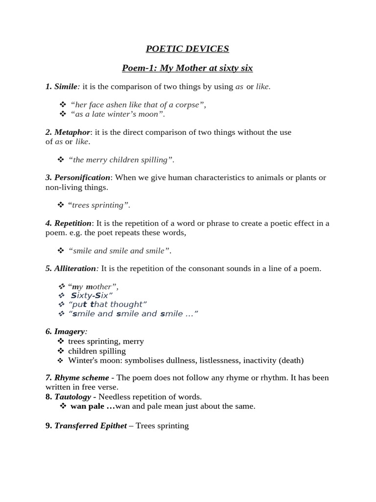 Poetic Devices in Class 12 Poetry | PDF | Poetry | Rhyme