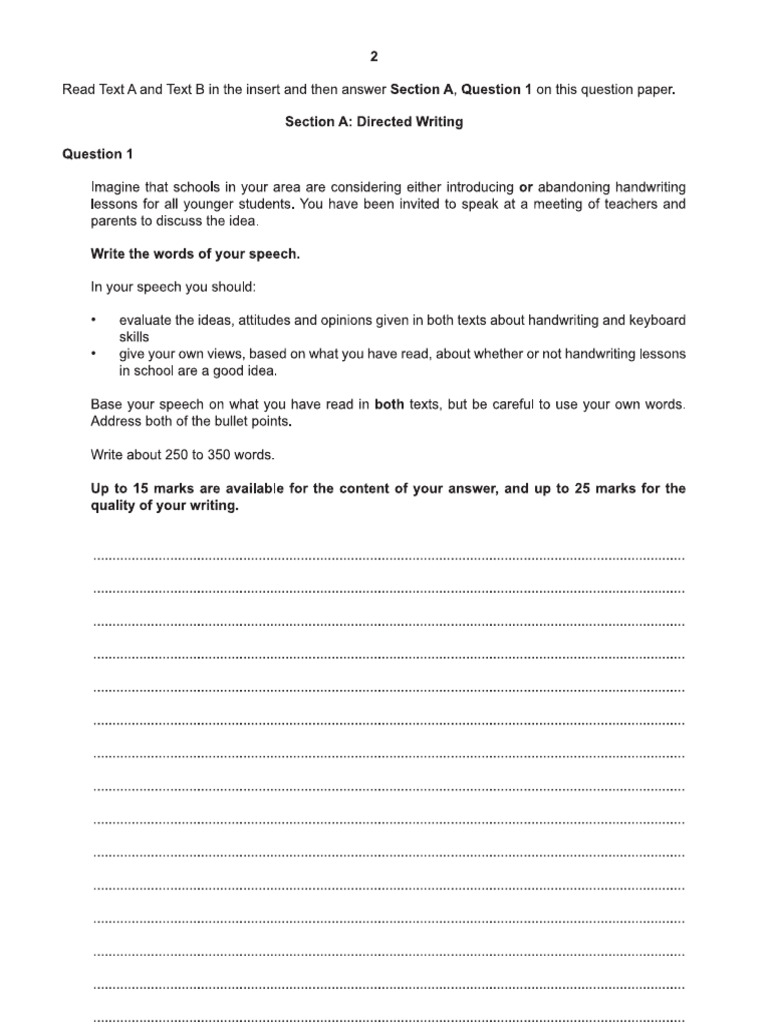 Paper 2 - Speech Writing Question | PDF