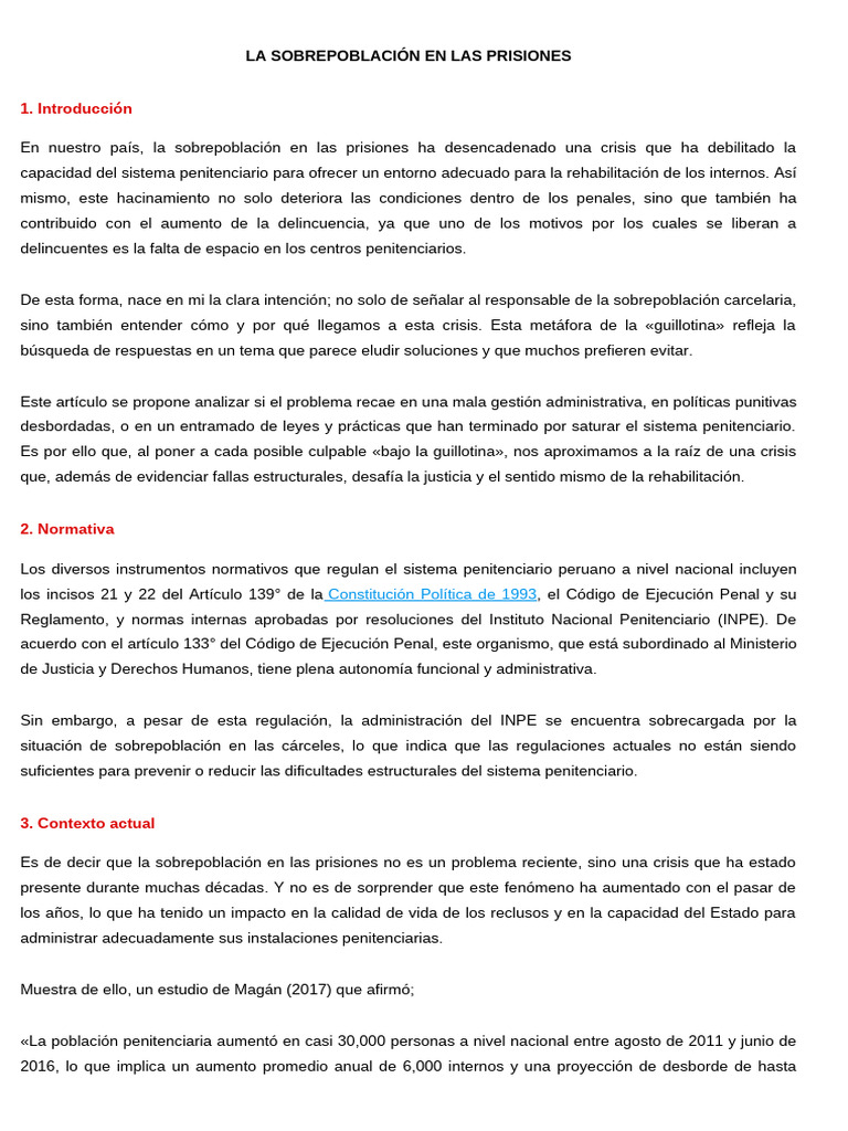 La Sobrepoblación en Las Prisiones | PDF | Prisión | Mandato