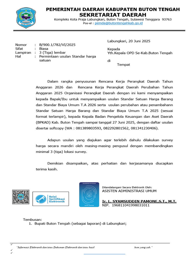 Surat Permintaan Usulan SSH Dan SBU | PDF