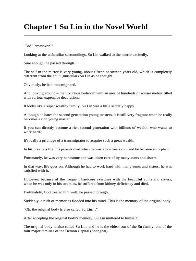Chapter 1 Su Lin in The Novel World | PDF