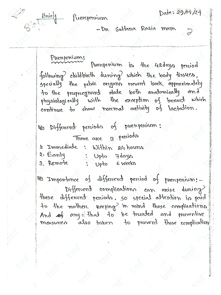 Puerperium (Dr. Razia Mam) | PDF