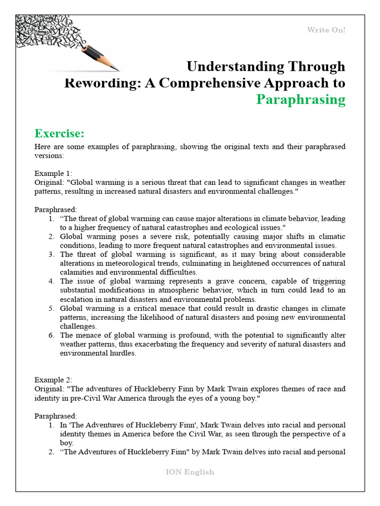 Possible Examples of Paraphrasing Exercise | PDF | Climate Change ...