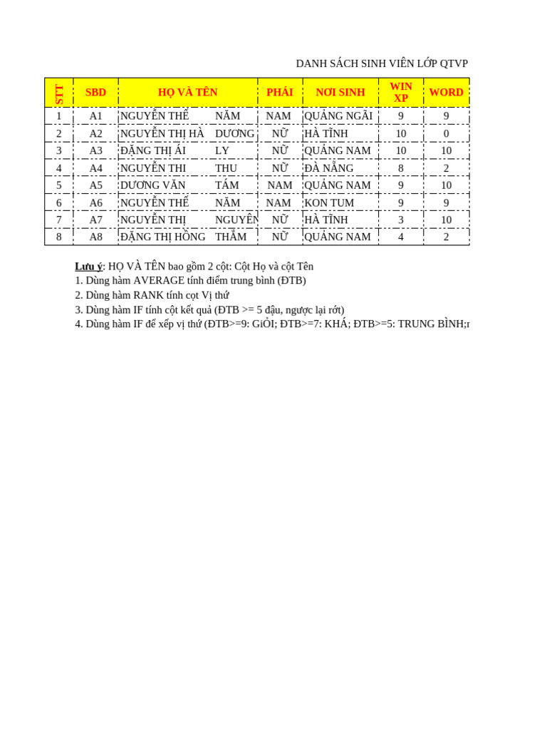 Bai Tap Thuc Hanh MS Excel | PDF