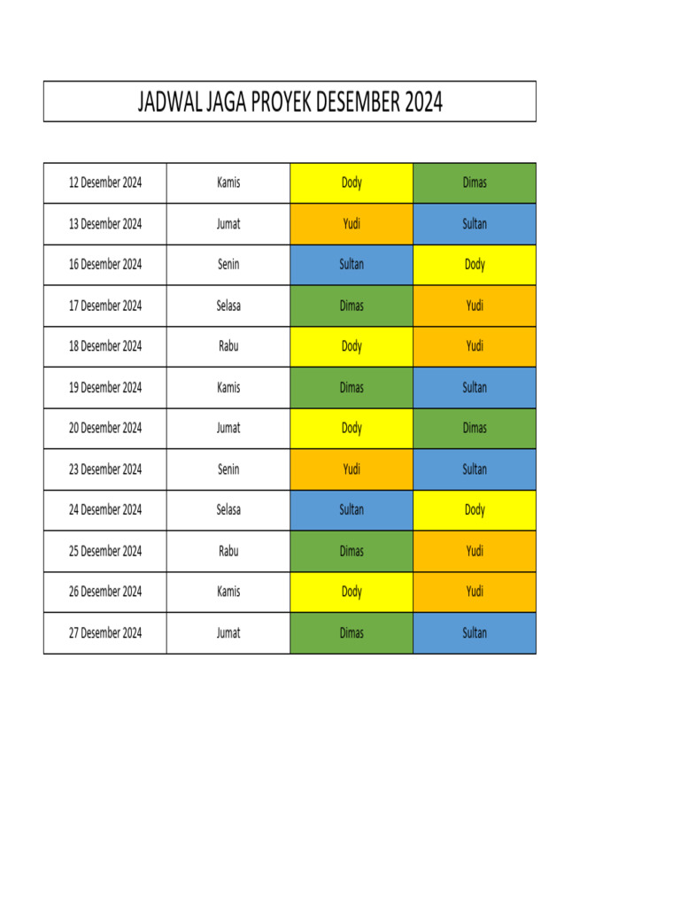 Jadwal Jaga Proyek Desember 2024 | PDF