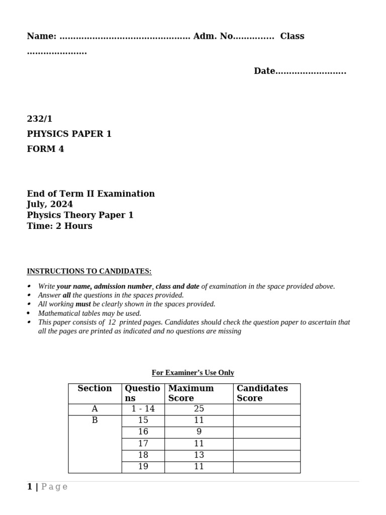 Physics f4t2 Pp1 2024 Qs | PDF | Quantity | Continuum Mechanics
