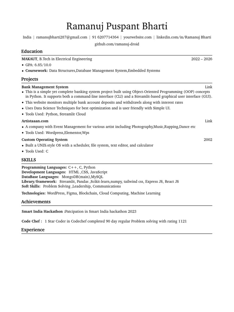 RenderCV EngineeringResumes Theme | PDF