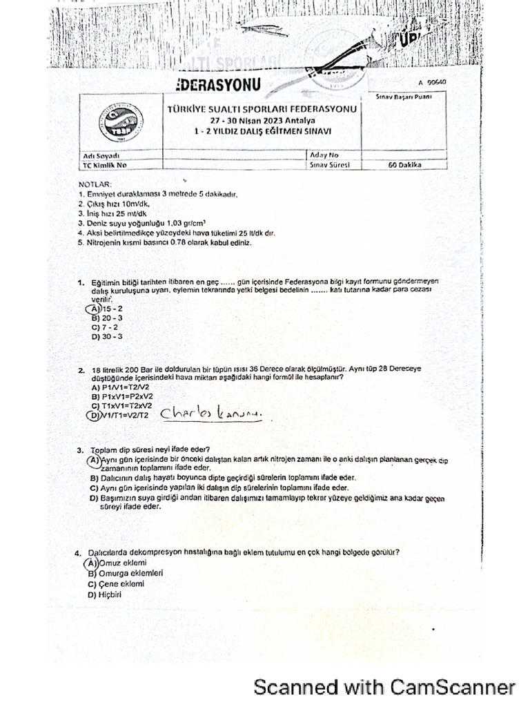 TSSF 1 2 Dalış Eğitmeni Sınavı 27-30nisan2023 | PDF