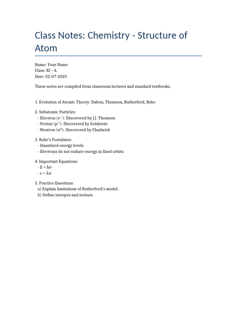 Chemistry - Structure of Atom Updated | PDF