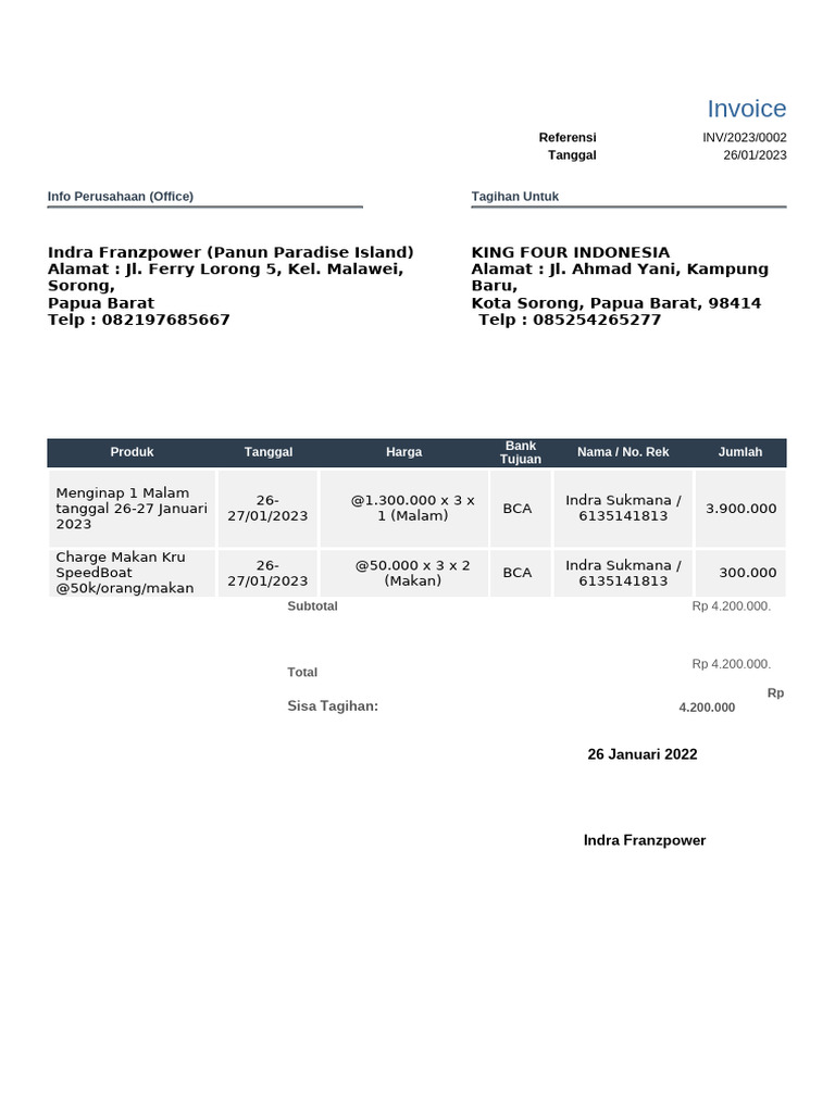 Invoice Kingfour Pdf