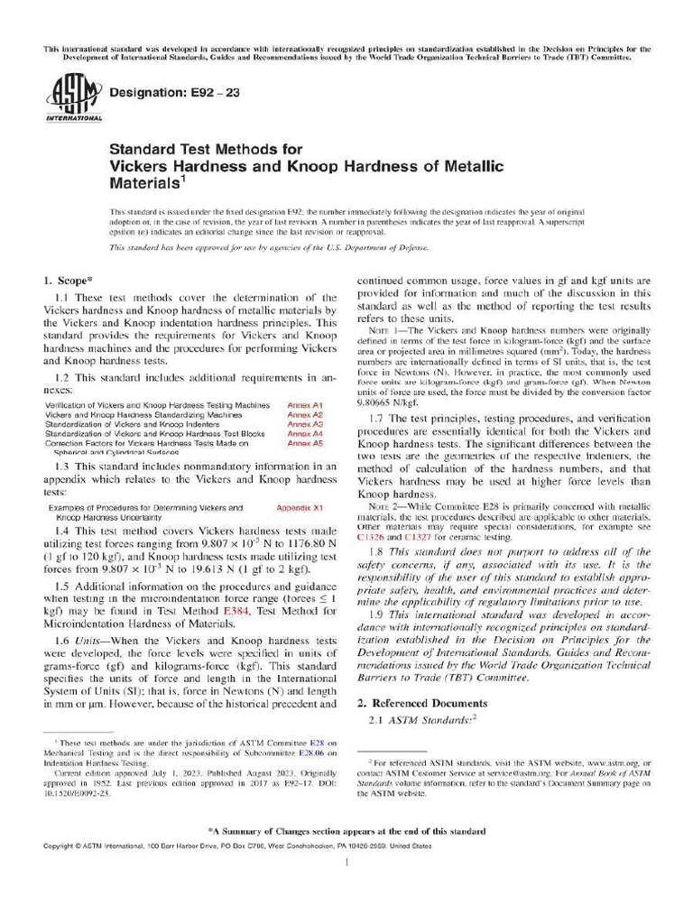 Astm E92 - 2023 | PDF