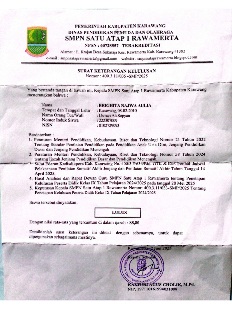 Surat Kelulusan | PDF