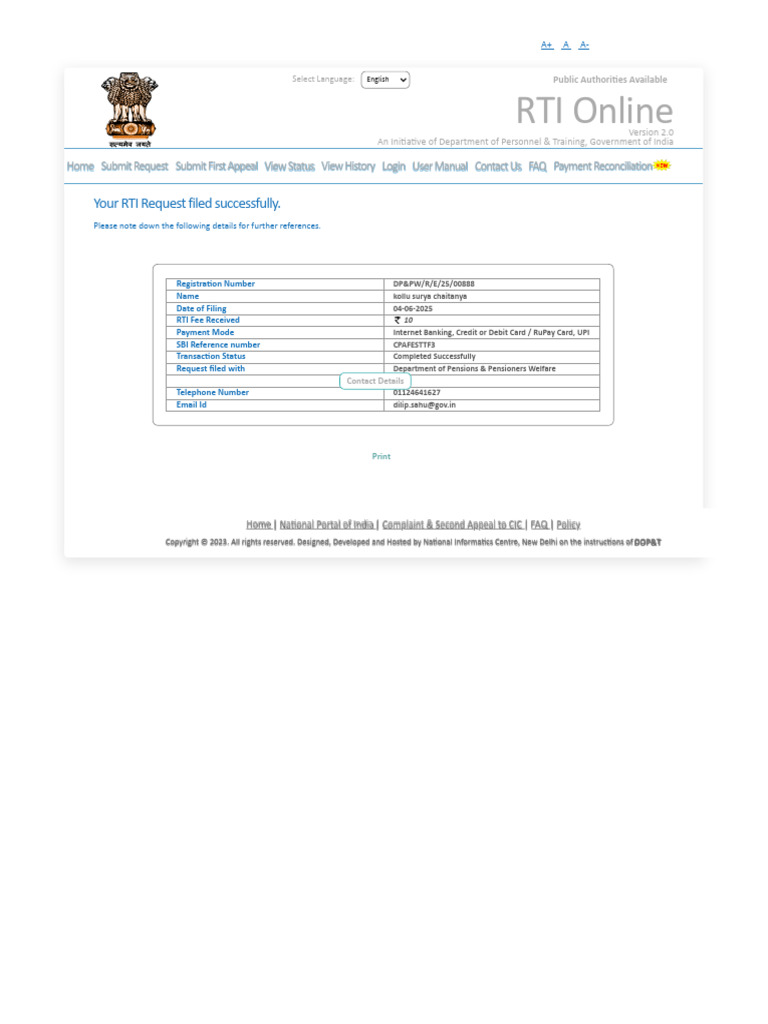 RTI Online - Online RTI Information System | PDF