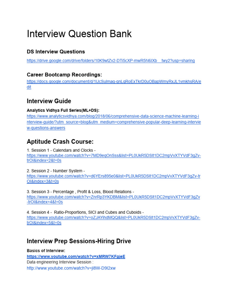 Interview Question Bank (UpGrad Placements) | PDF | Data Analysis | Intelligence Analysis