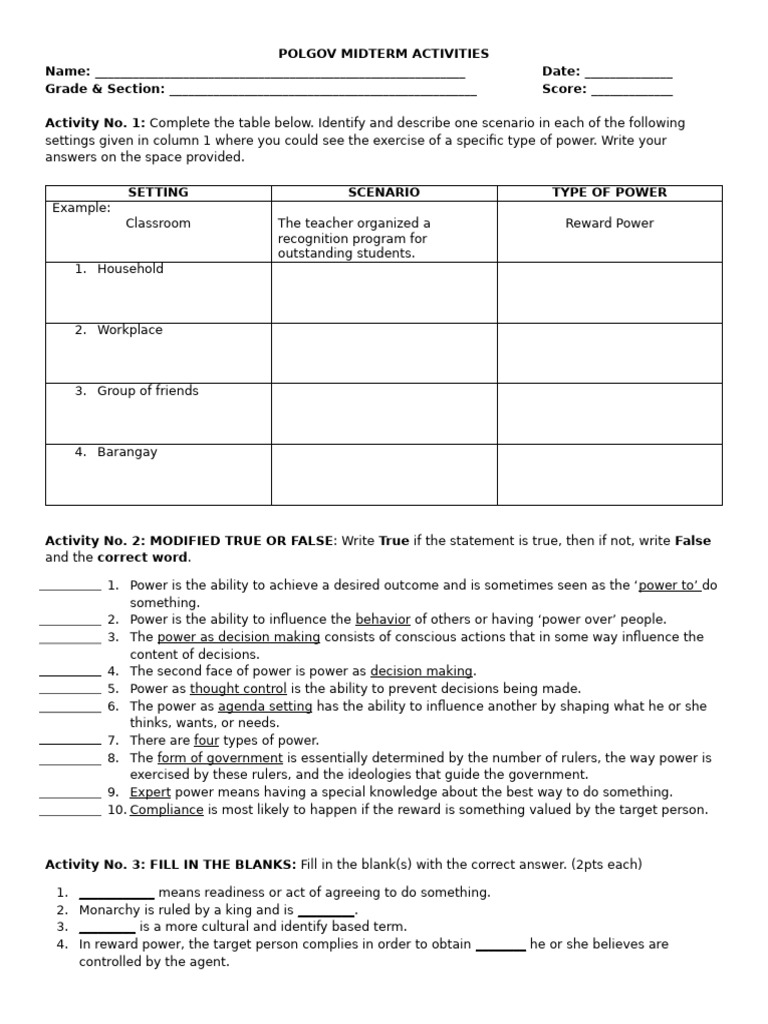 Midterm Activities Polgov | PDF | Behavioural Sciences | Social Psychology