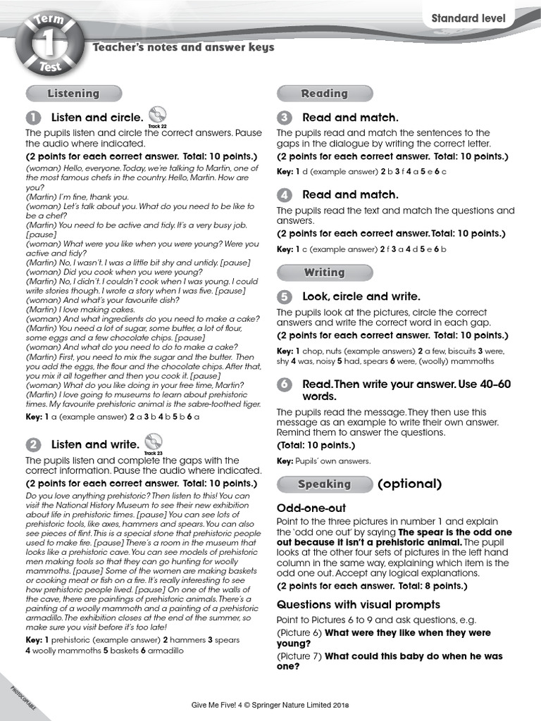 GMF L4 Terms 1-3 Standard Level Tests Answer Key | PDF