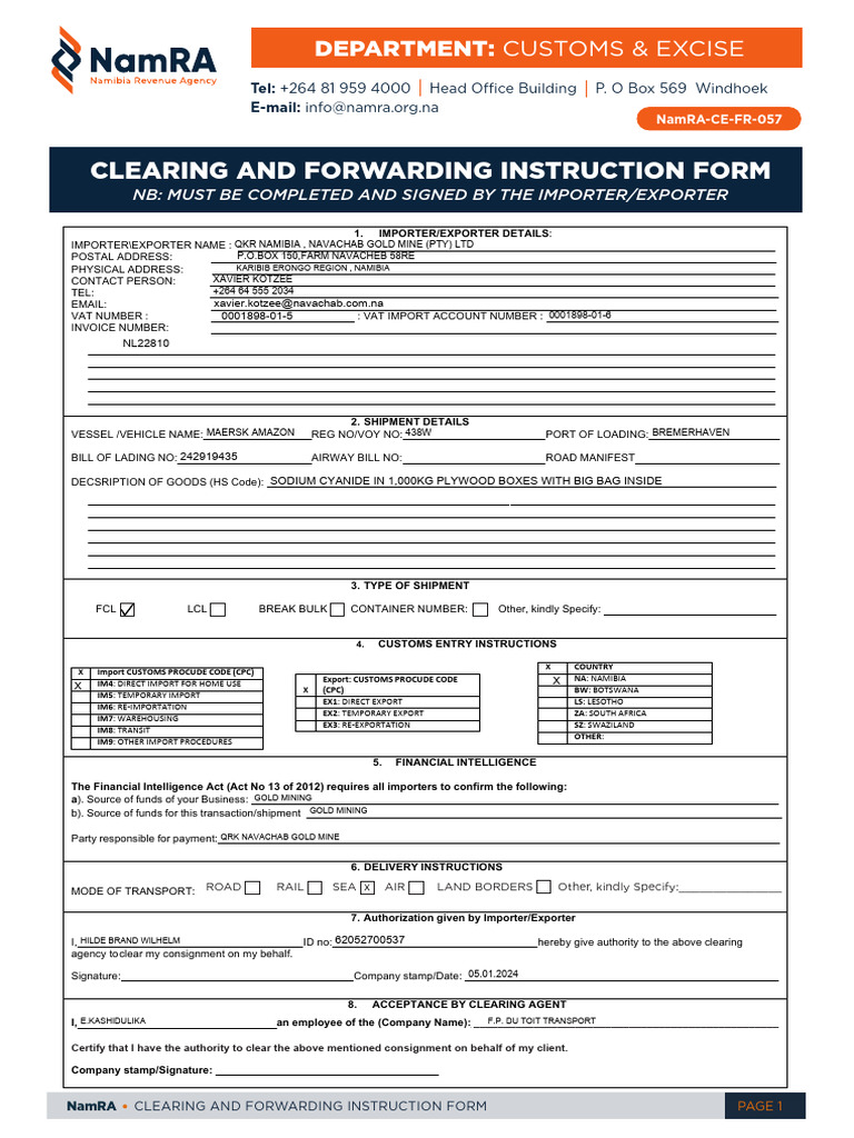 Clearing-And-Forwarding-Instruction-Form QRK | PDF | Customs