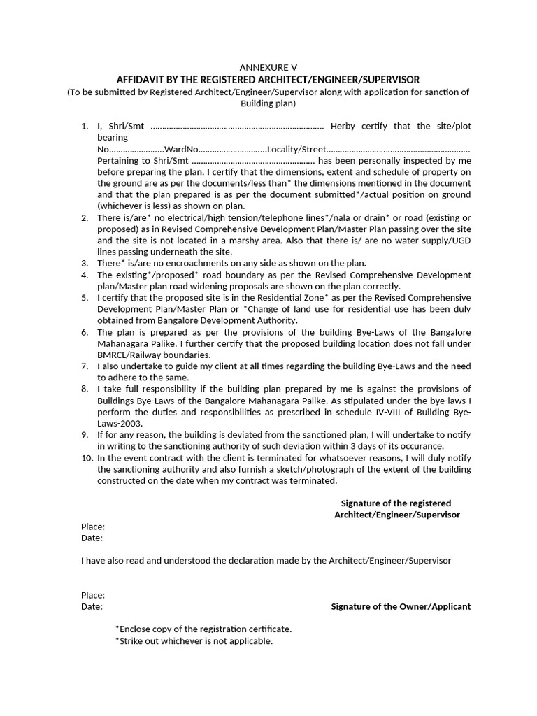 Affidavit by Registered Architect Engineer Supervisor On Stamp Paper Worth Rs.200 | PDF