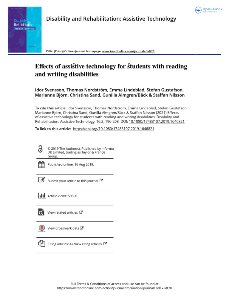 Effects of Assistive Technology For Students With Reading and Writing ...