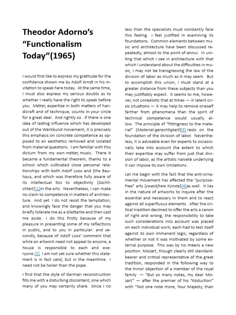 Adorno on Functionalism in Art and Architecture | PDF | Imagination | Space