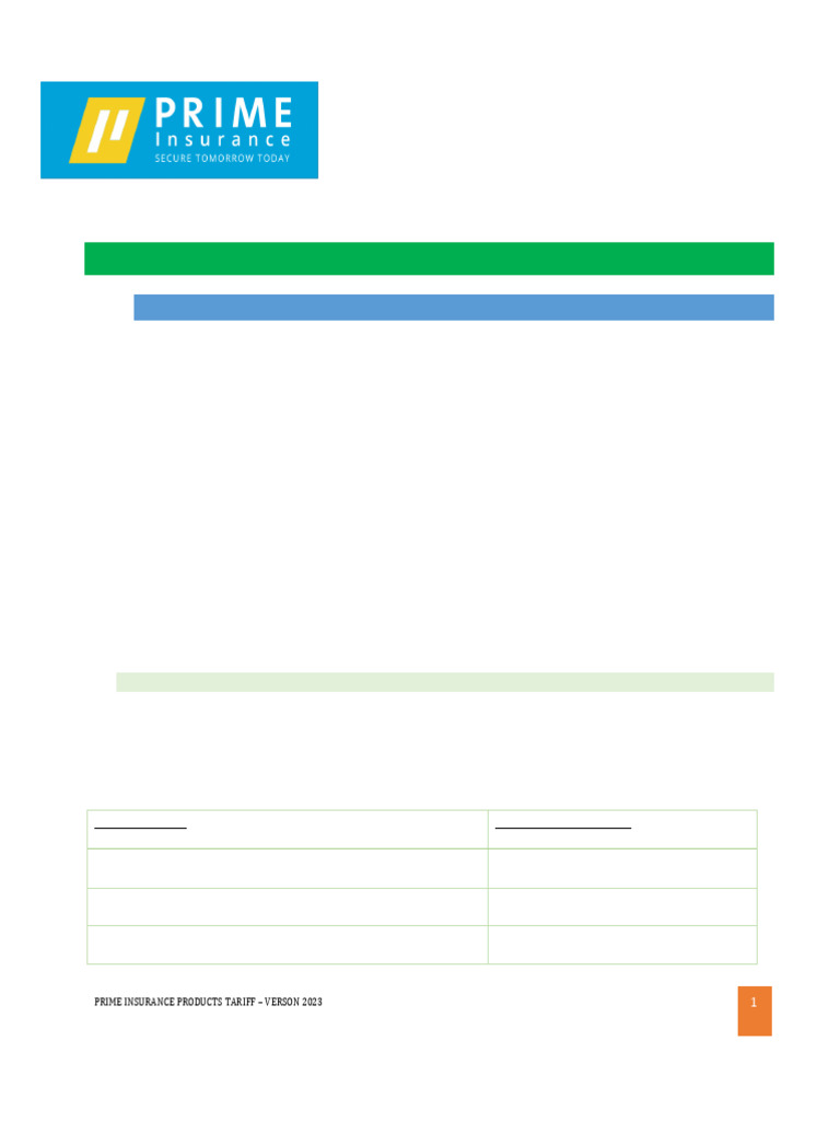 Prime Insurance Motor Tariff 2023 | PDF | Deductible | Insurance