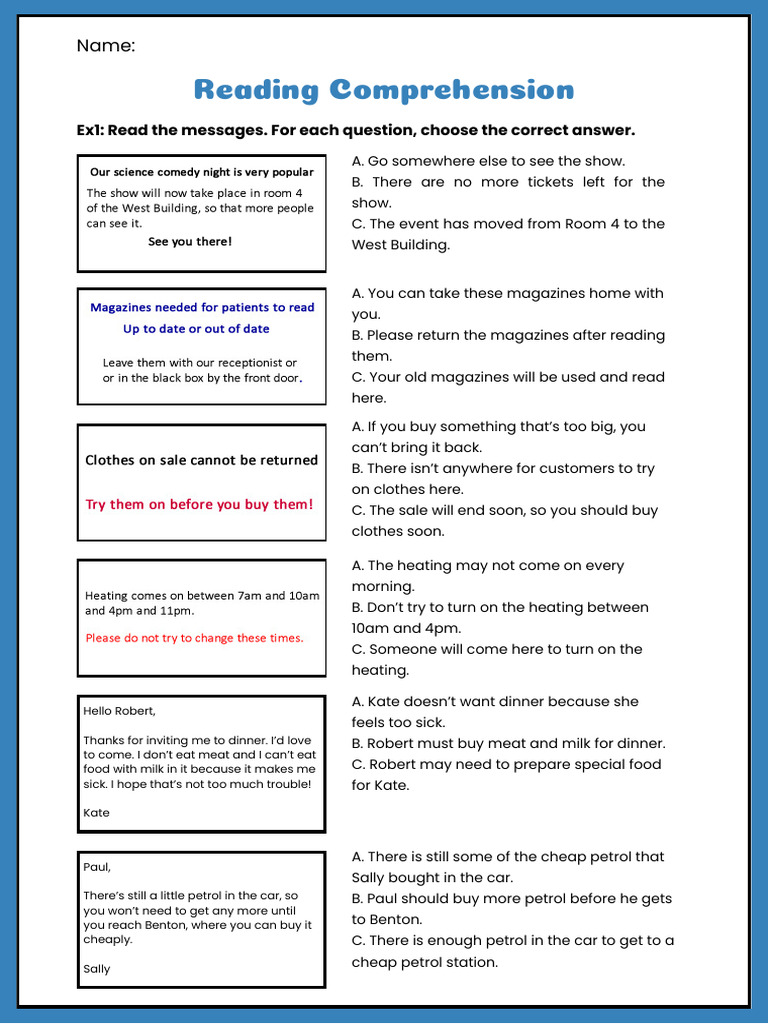 Reading Worksheet Practice | PDF