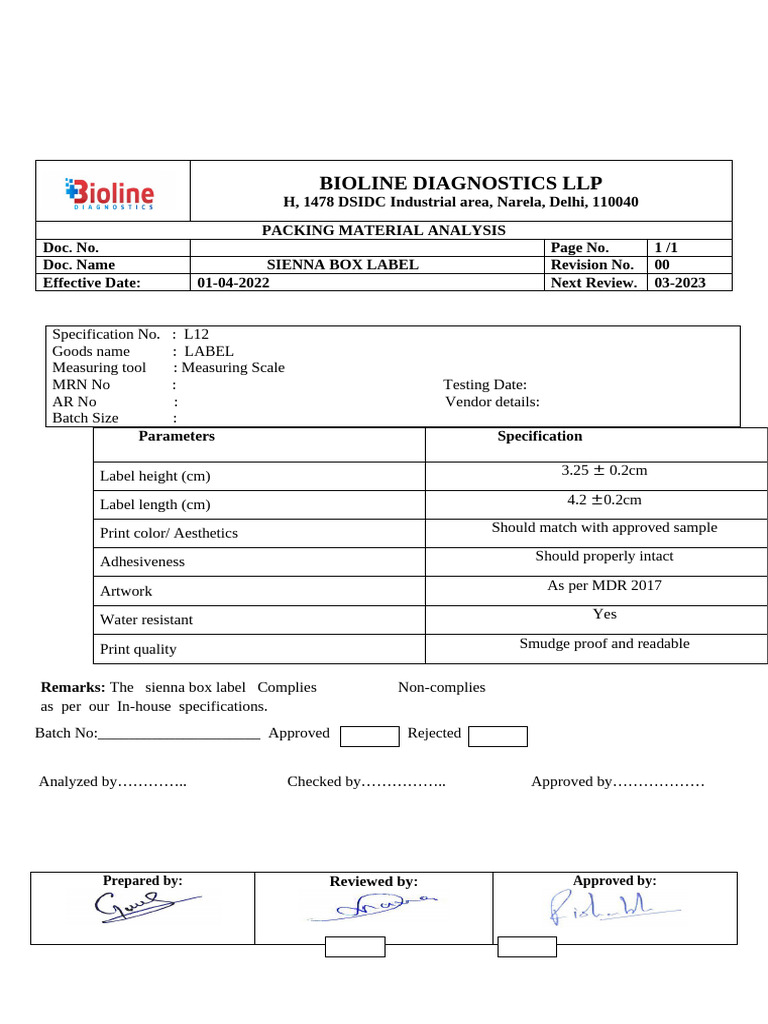 Sienna Box Label l12 Specification | PDF