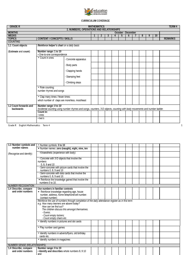 Grade R Maths Activities Term 4 | PDF | Shape | Space