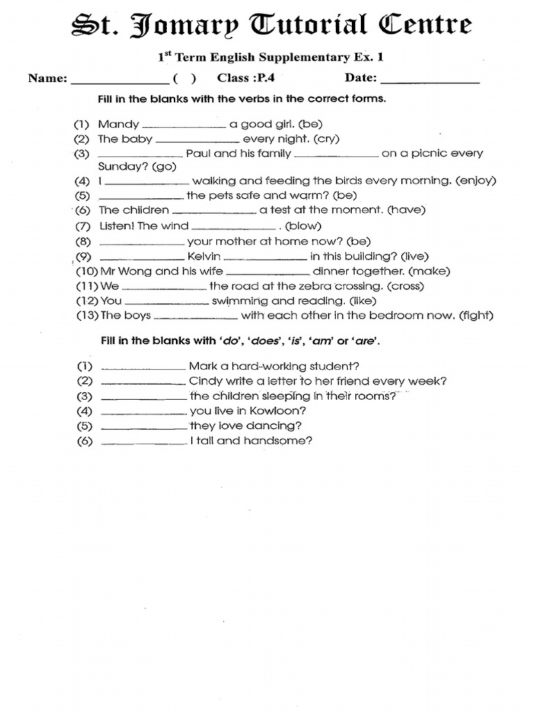 P.4 English Ex.1 - 22 Blank | PDF