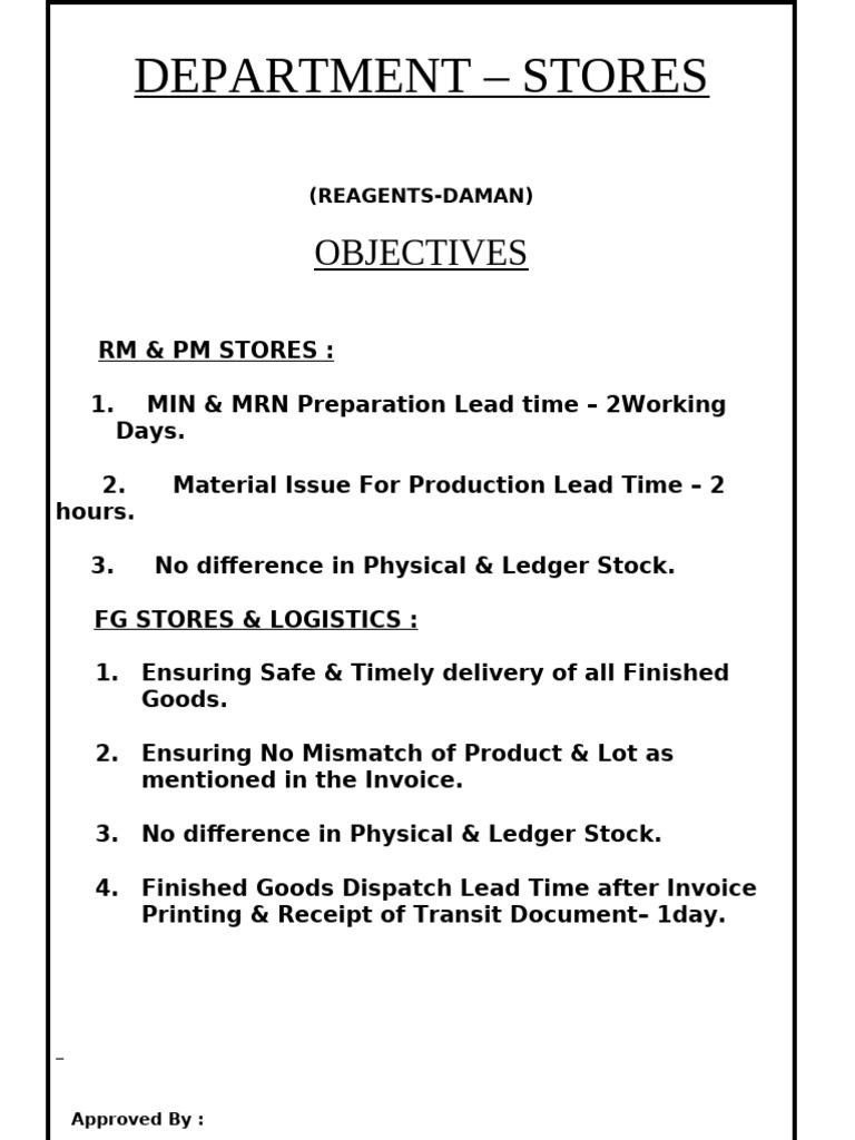 Department Objective (Stores) | PDF