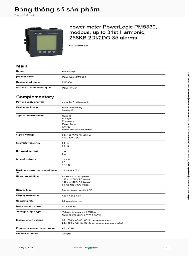 PowerLogic PM5330 Power Meter Overview | PDF | Alternating Current ...