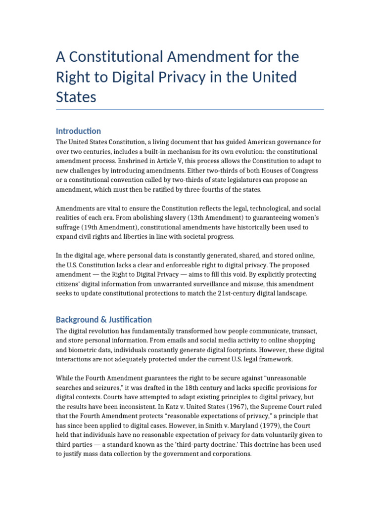 Right to Digital Privacy Amendment | PDF | Privacy | Fourth Amendment ...