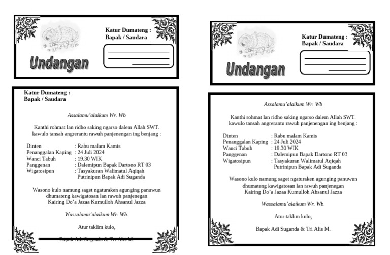 Undangan Tasyakuran Aqiqah 24 Juli 2024 | PDF