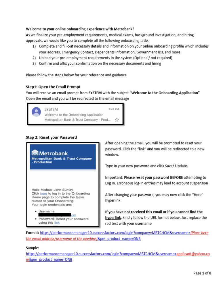 Onboarding Module - Applicant Guide | PDF | Login | Hyperlink