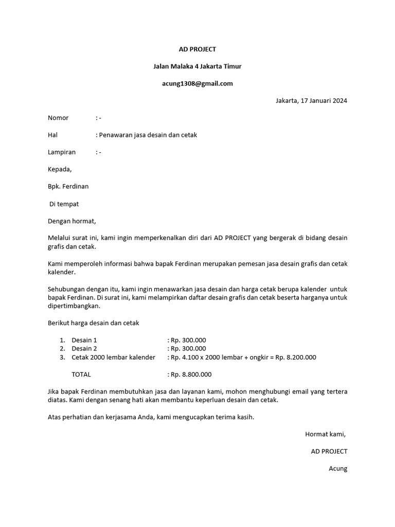 Surat Penawaran Ad Project | PDF