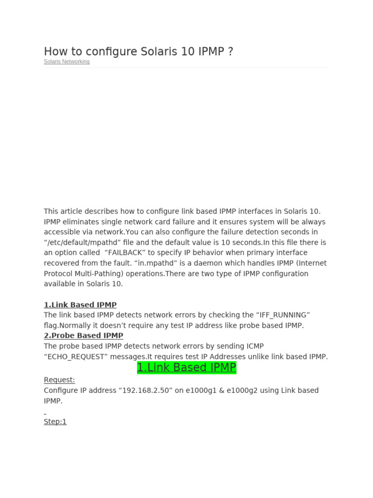 How To Configure Solaris 10 IPMP | PDF | Internet Protocols | Computer Network