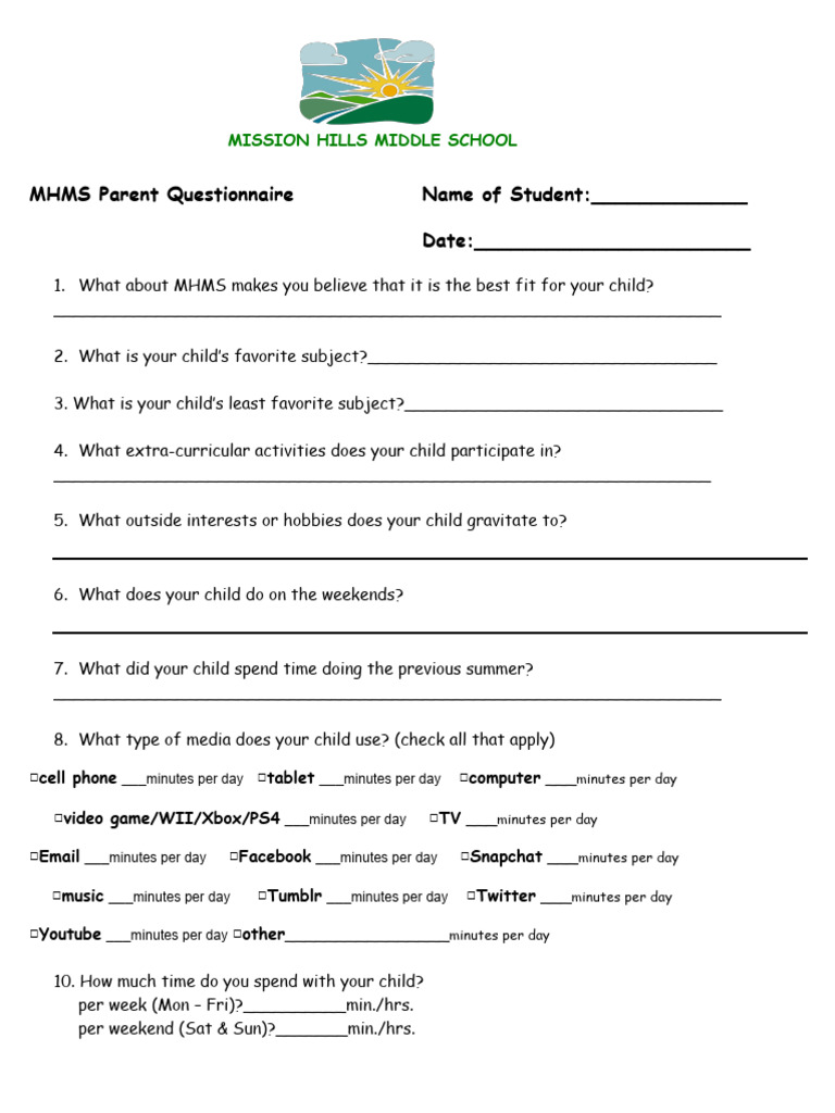 MHMS Parent Questionnaire Insights | PDF
