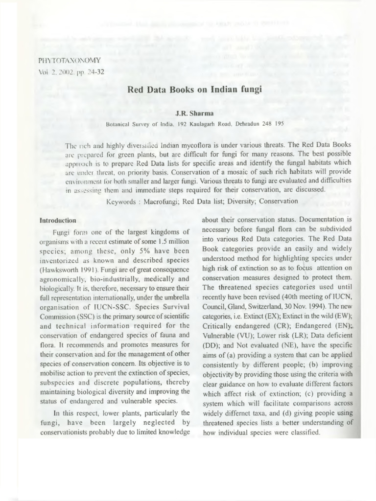 24-32 Red Data Books On Indian Fungi | PDF | Conservation Biology | Fungus