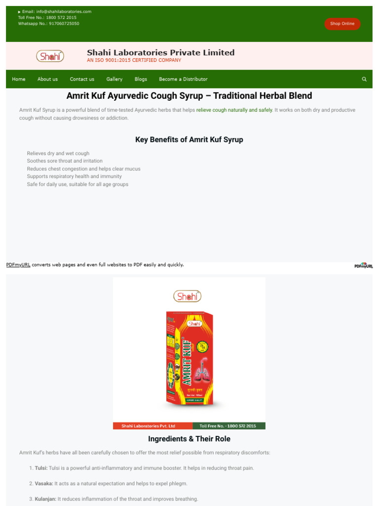 Amrit Kuf Ayurvedic Cough Syrup | PDF | Cough | Ayurveda