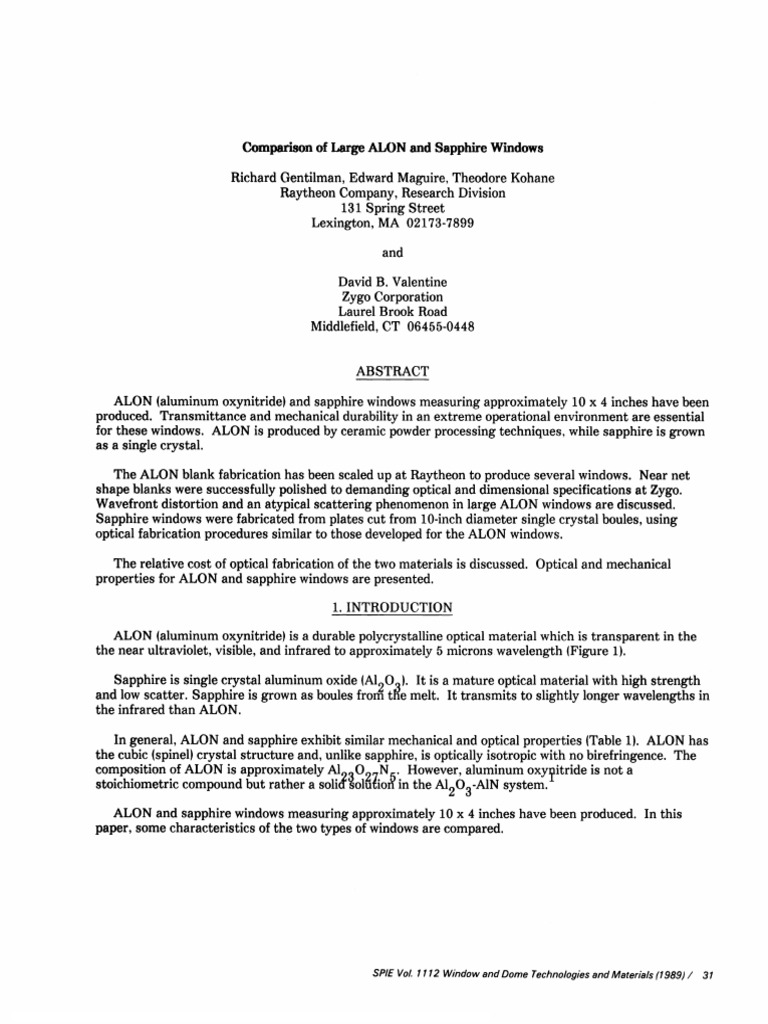 Comparison of Large ALON and Sapphire Windows | PDF | Grinding ...