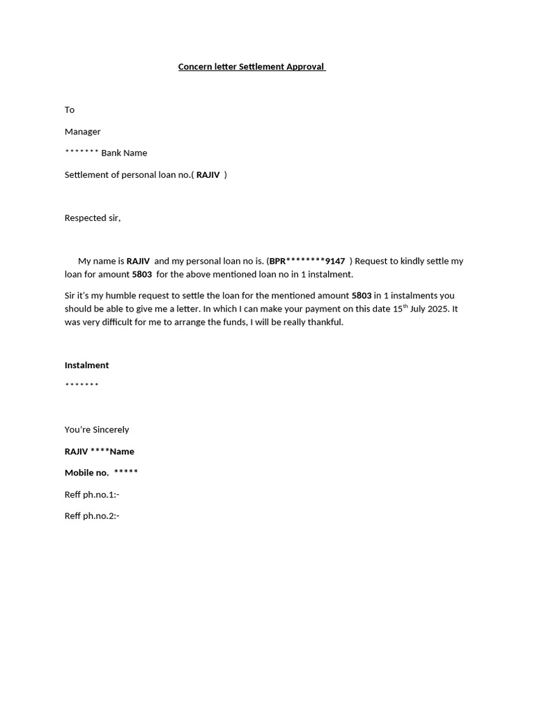 Concern Letter Settlement Approval - Sample | PDF