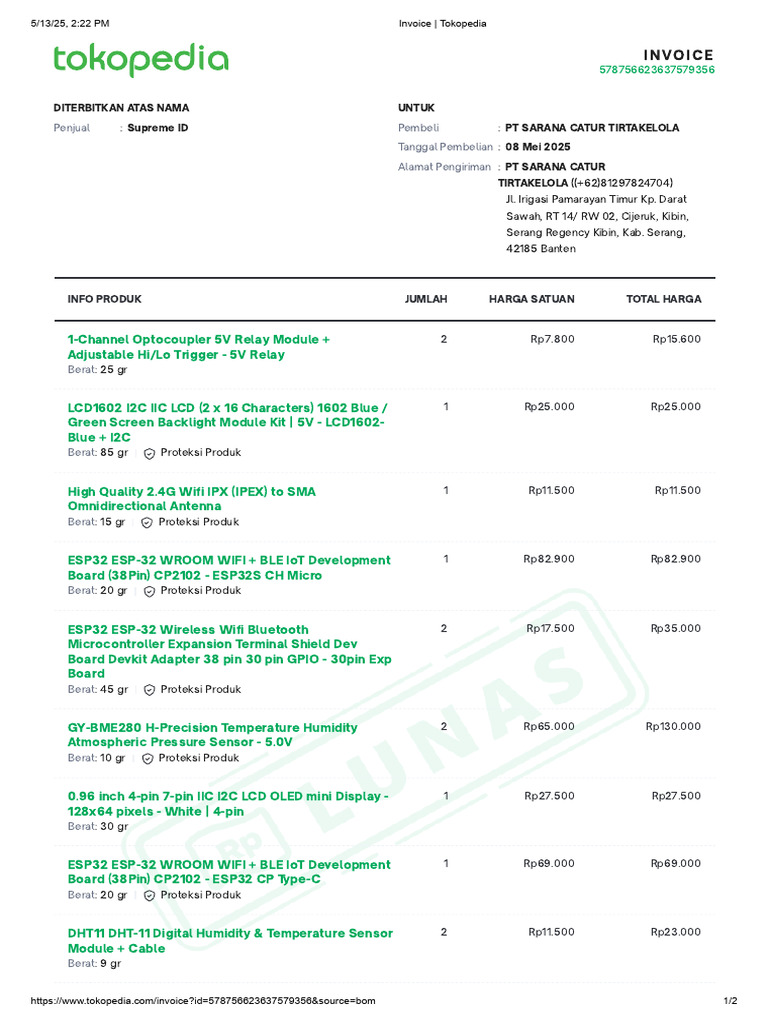 Invoice - Tokopedia 32 | PDF