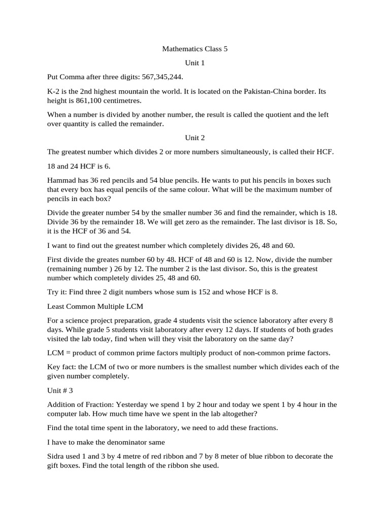 Mathematics Class 5 (Notes) | PDF | Triangle | Area