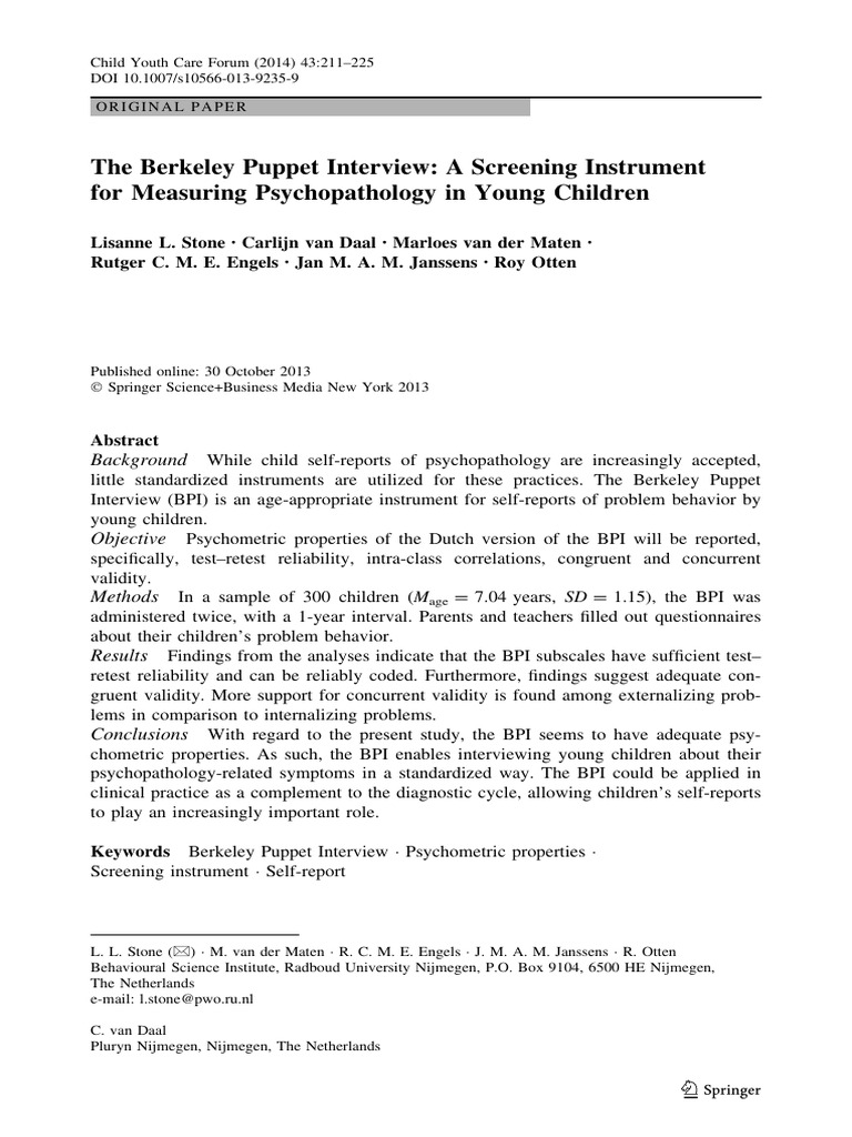 The Berkeley Puppet Interview A Screenin | PDF | Validity (Statistics ...