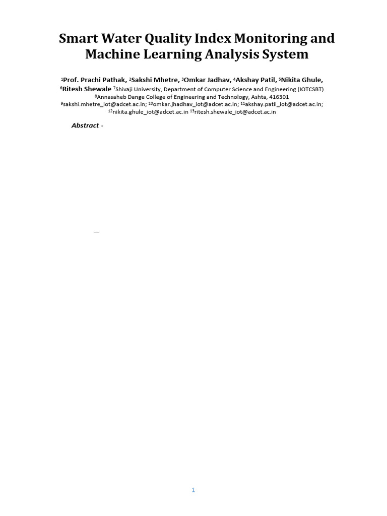 Smart Water Quality Index Monitoring and Machine Learning Analysis ...