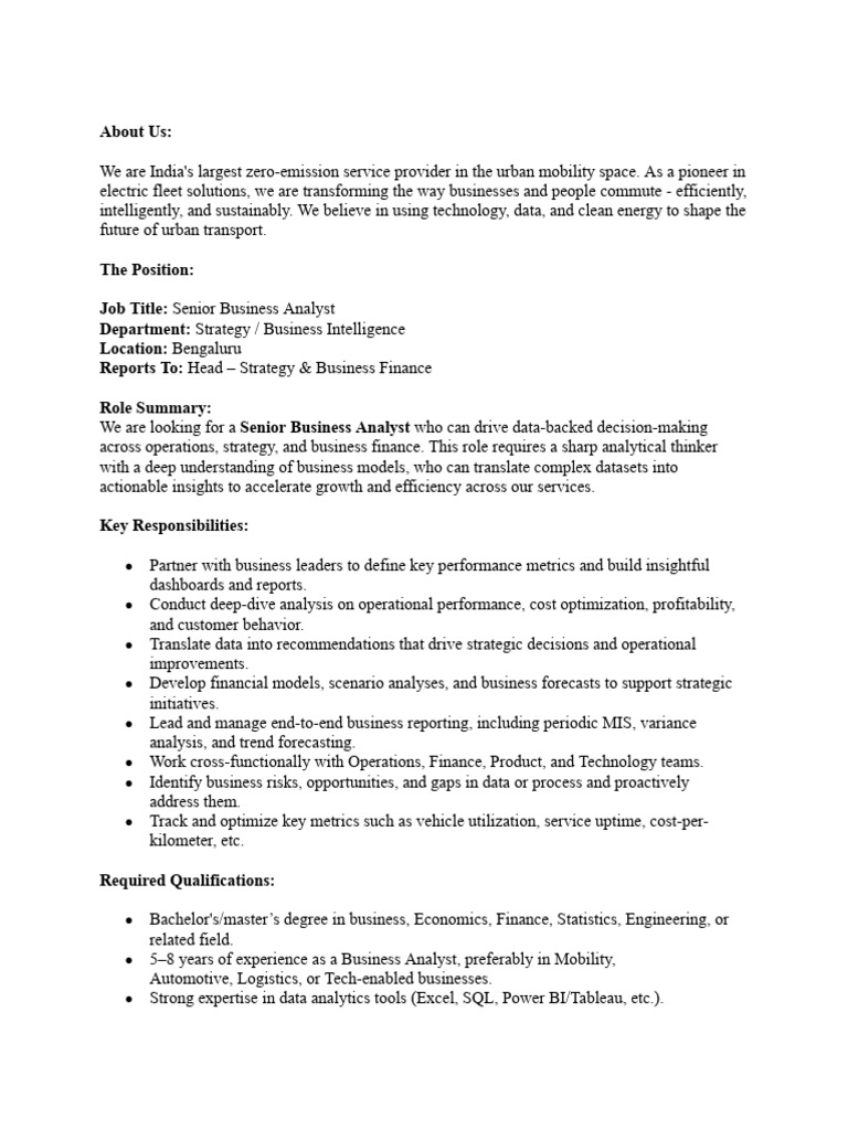 JD - Senior Business Analyst | PDF | Performance Indicator | Business