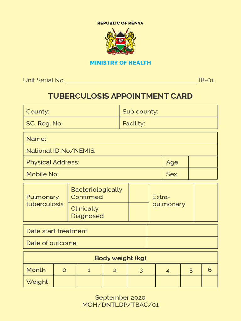 TB Appointment Card 1 | PDF | Tuberculosis | Health Sciences
